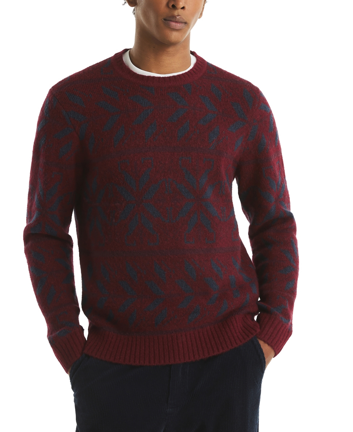Click here for Nautica Mens Fair Isle Print Sweater - Deep Crimso... prices