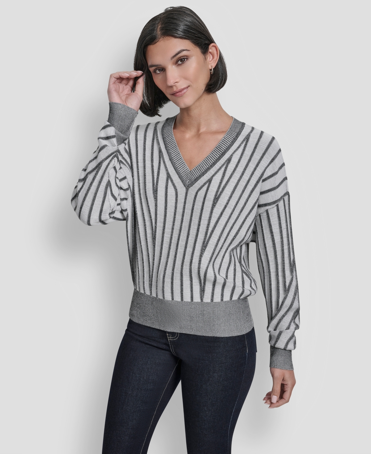 Click here for Dkny Womens Long Sleeve V-Neck Sweater - Ivory prices