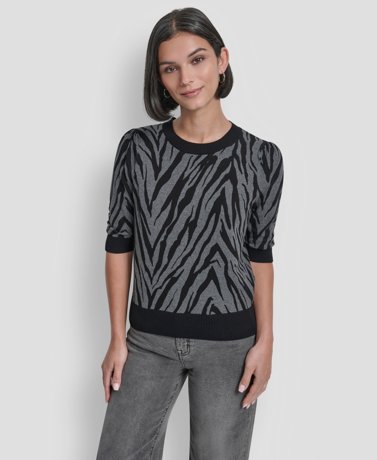 Click here for Dkny Womens Colorblock Short Sleeve Sweater - Grap... prices