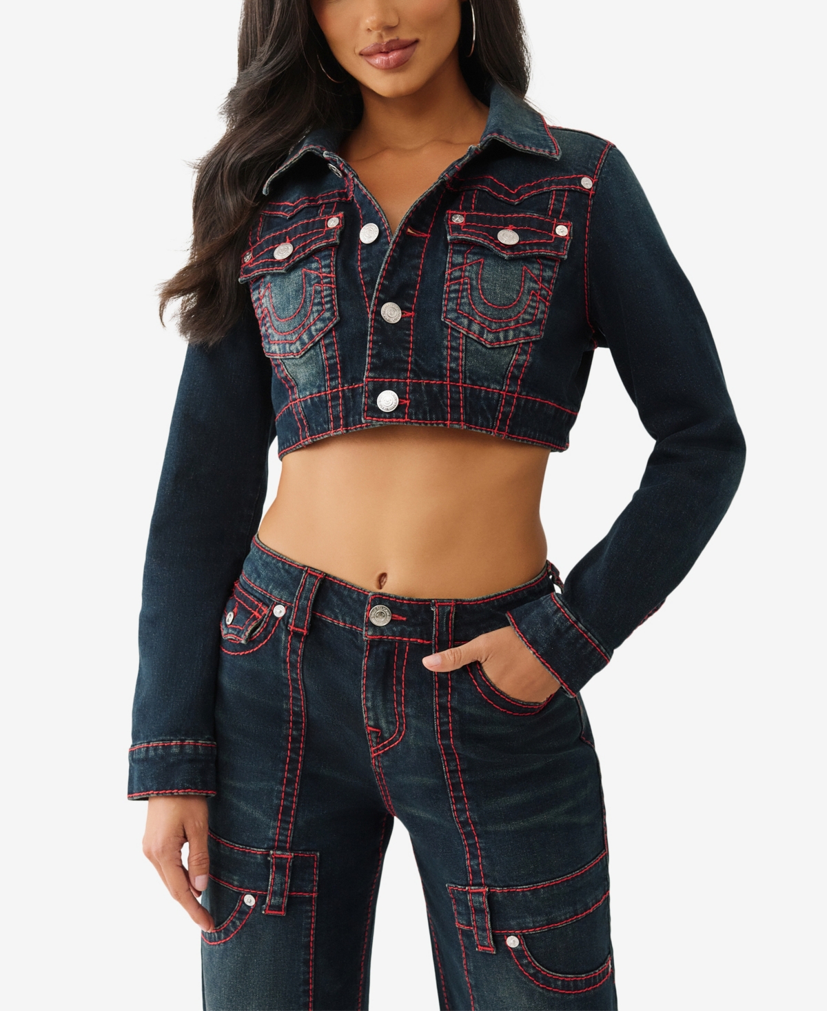 Click here for True Religion Womens Crop Big T Mini Jacket - Midn... prices