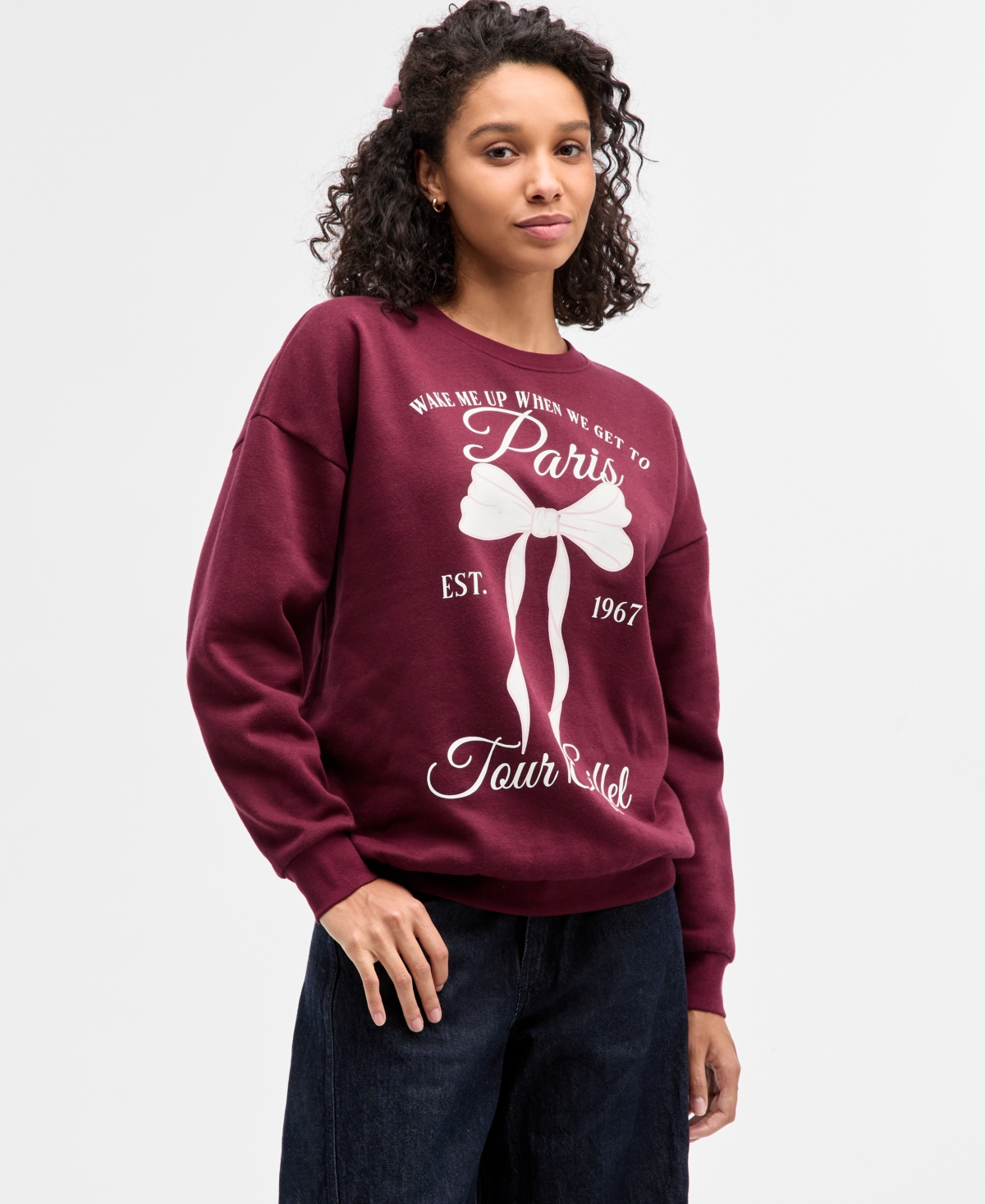 Click here for Self Esteem Juniors Paris Bow Fleece Sweatshirt -... prices