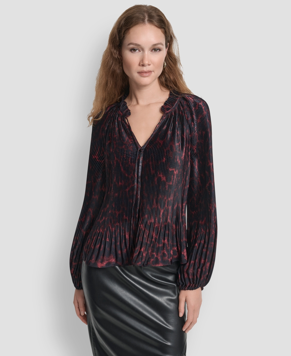 Click here for Dkny Womens Long Sleeves Pleated Top - Merlot Chee... prices