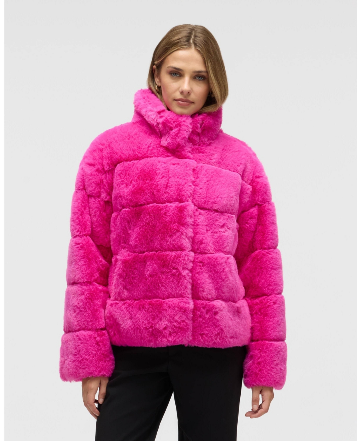 Click here for Nvlt Womens Wide Stripe Faux Fur Jacket - Magenta prices