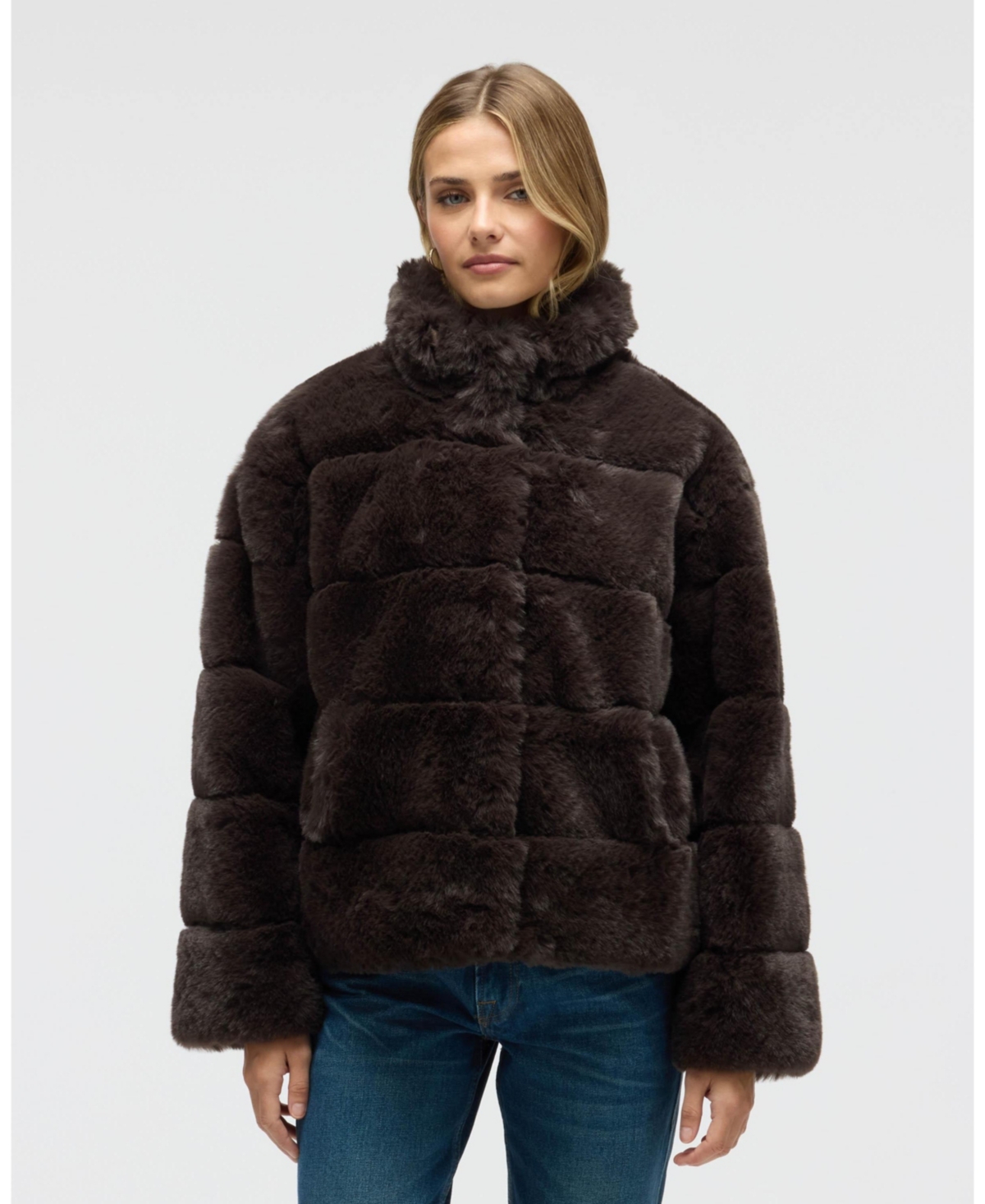 Click here for Nvlt Womens Wide Stripe Faux Fur Jacket - Espresso prices