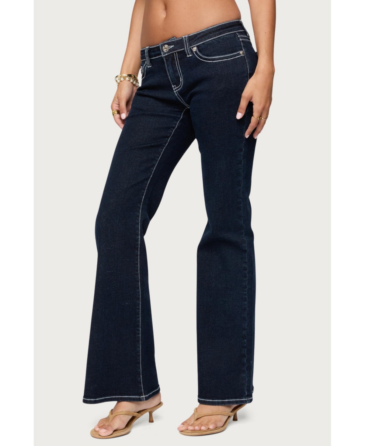 Click here for Edikted Womens Louis Contrast Low Rise Jeans - Dar... prices