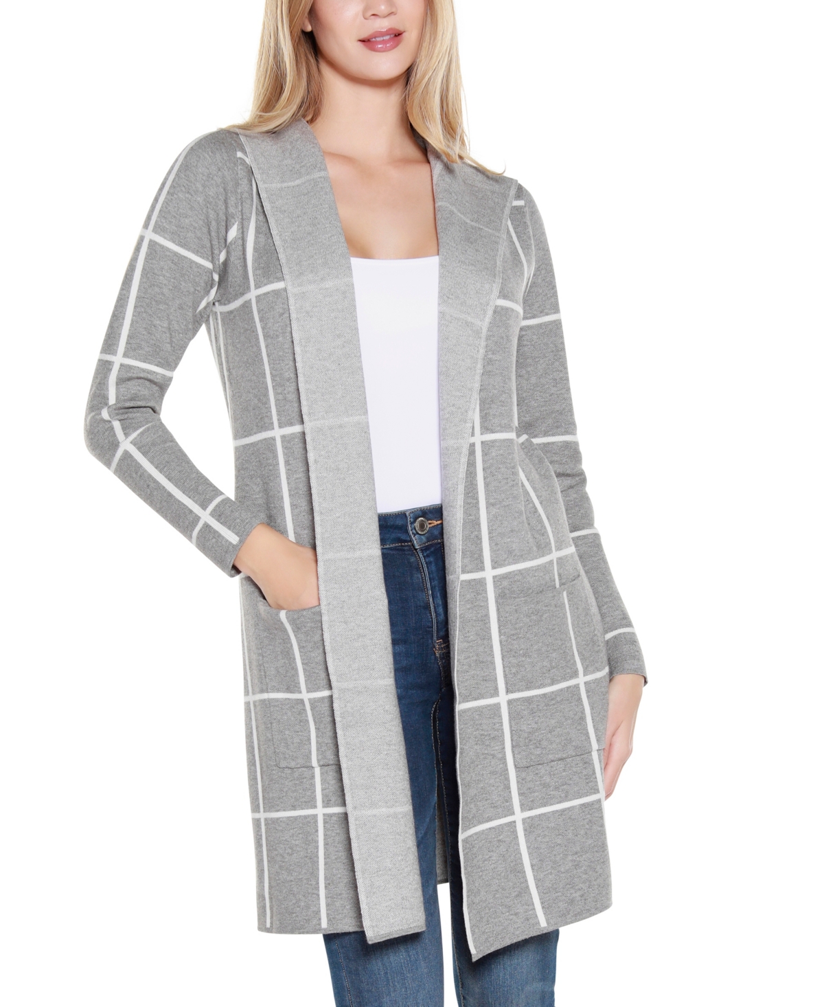 Click here for Belldini Womens Hooded Windowpane Plaid Coatigan S... prices