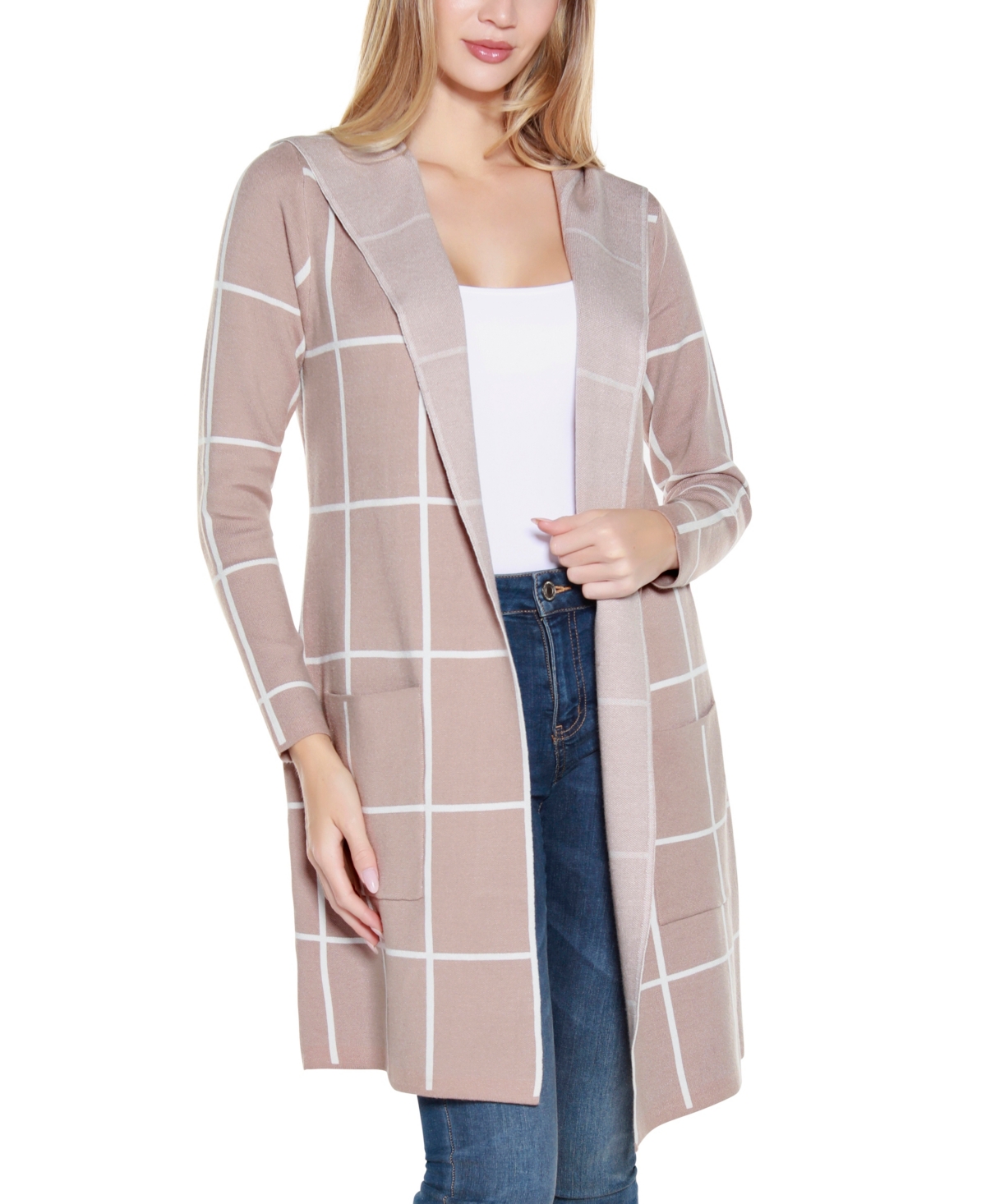 Click here for Belldini Womens Hooded Windowpane Plaid Coatigan S... prices