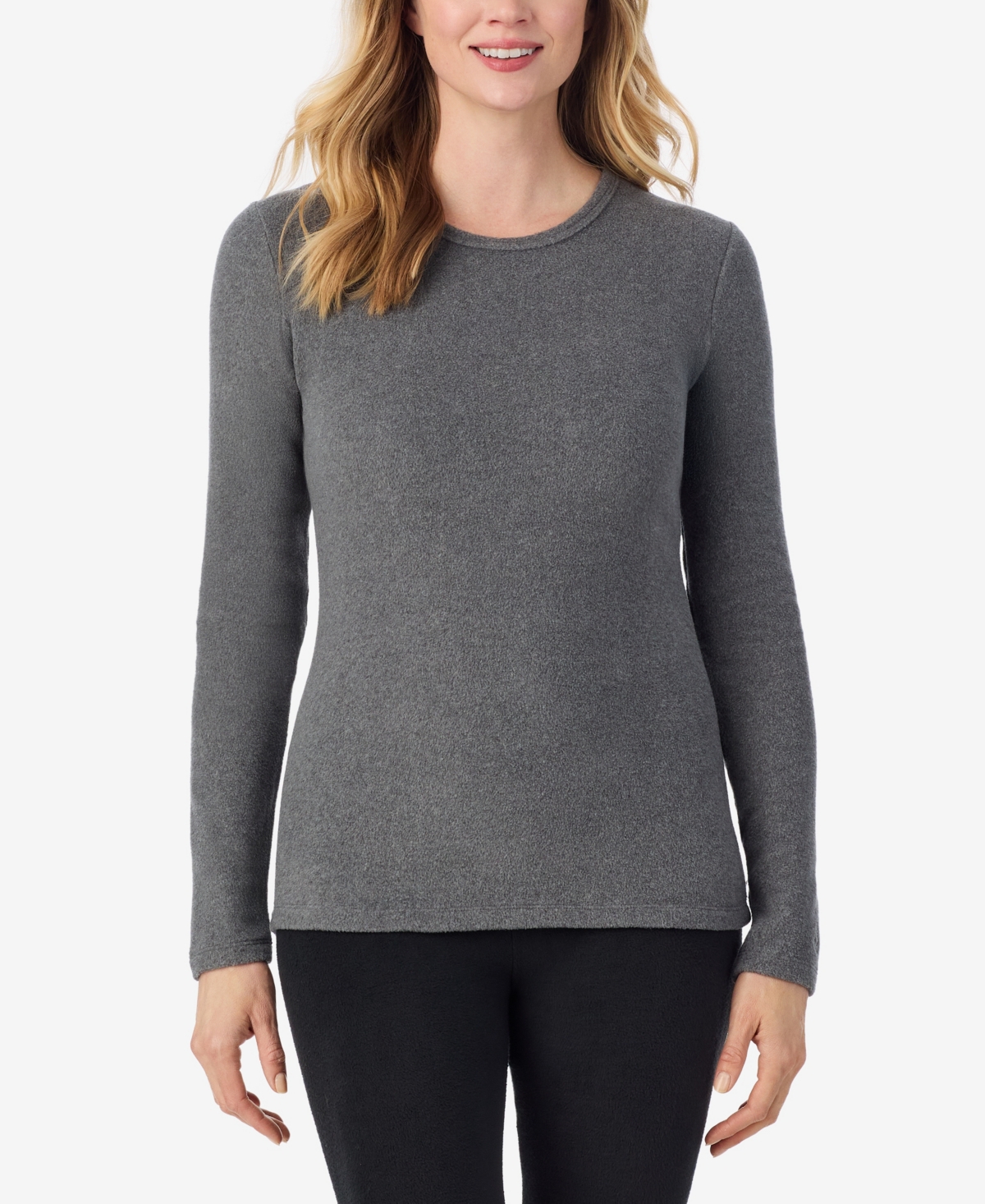 Cuddl Duds Crew Neck Top - Hthrcoal