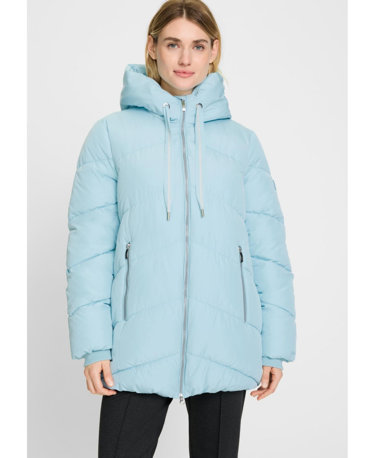 Click here for Olsen Womens Hooded Puffer Coat - Satin blue prices