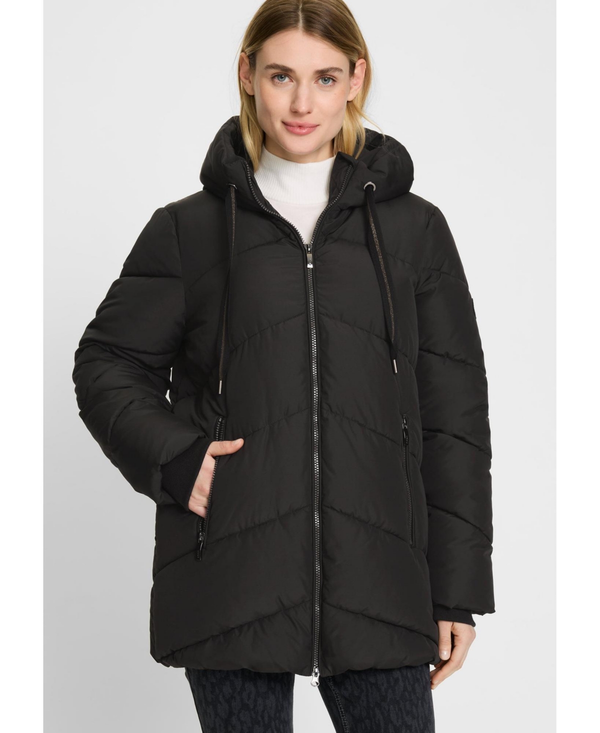 Click here for Olsen Womens Hooded Puffer Coat - Black prices