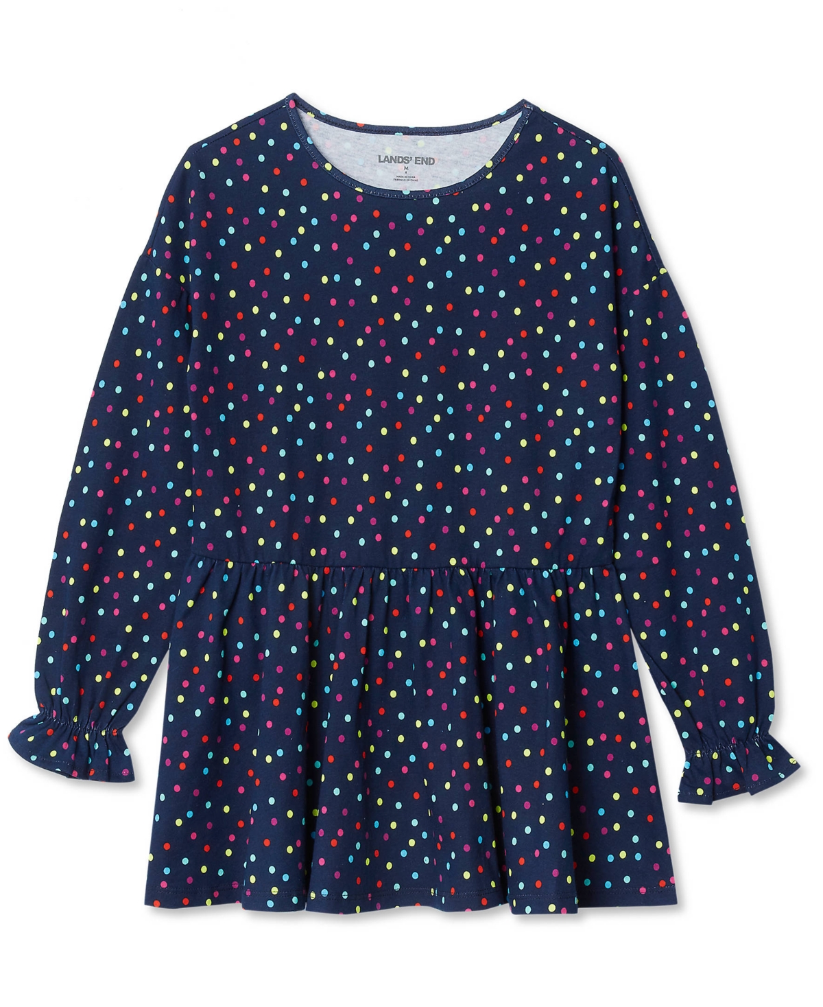 Click here for Lands End Girls Long Sleeve Ruffle Tunic Top - Nav... prices