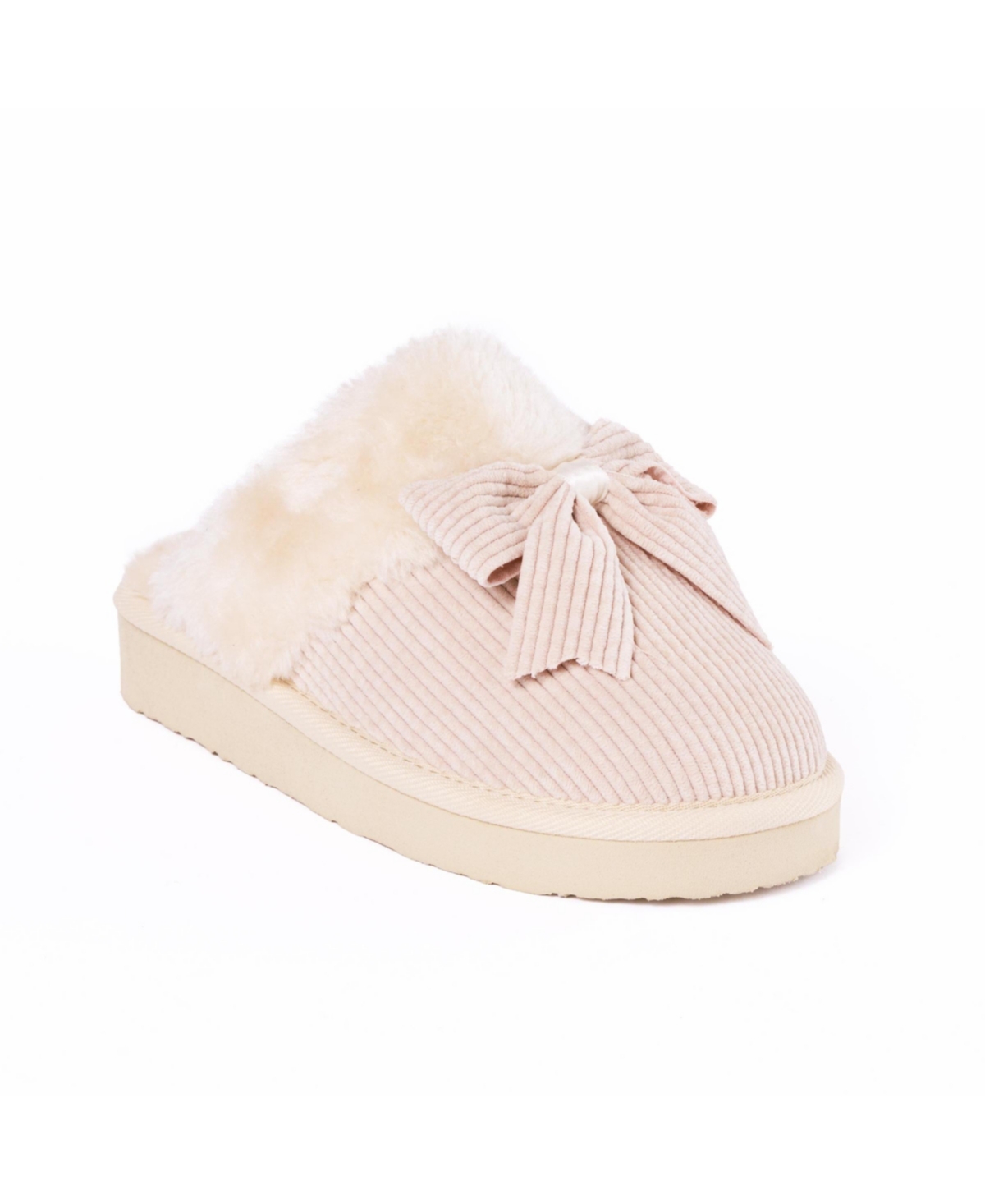 Click here for Minnetonka Womens Bow Scuff Slippers - Cream prices