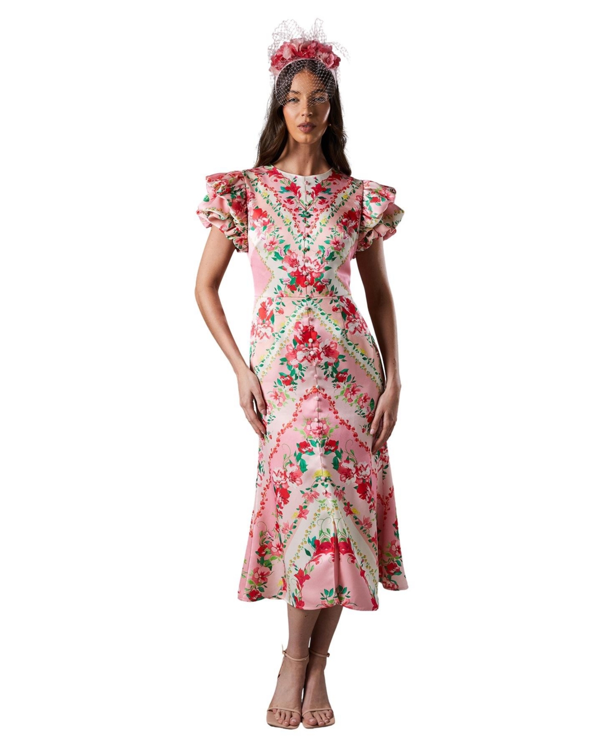 Click here for Coast Womens Lisa Printed Ruffle Hem Midi Dress -... prices