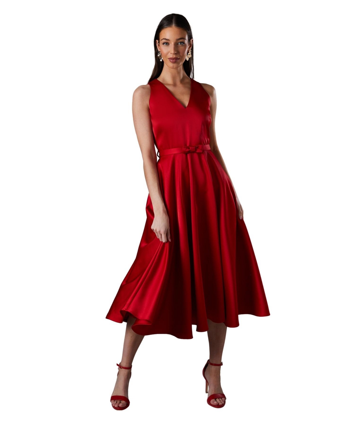 Click here for Coast Womens Bow Trim V-Neck Volume Skirt Midi Dre... prices