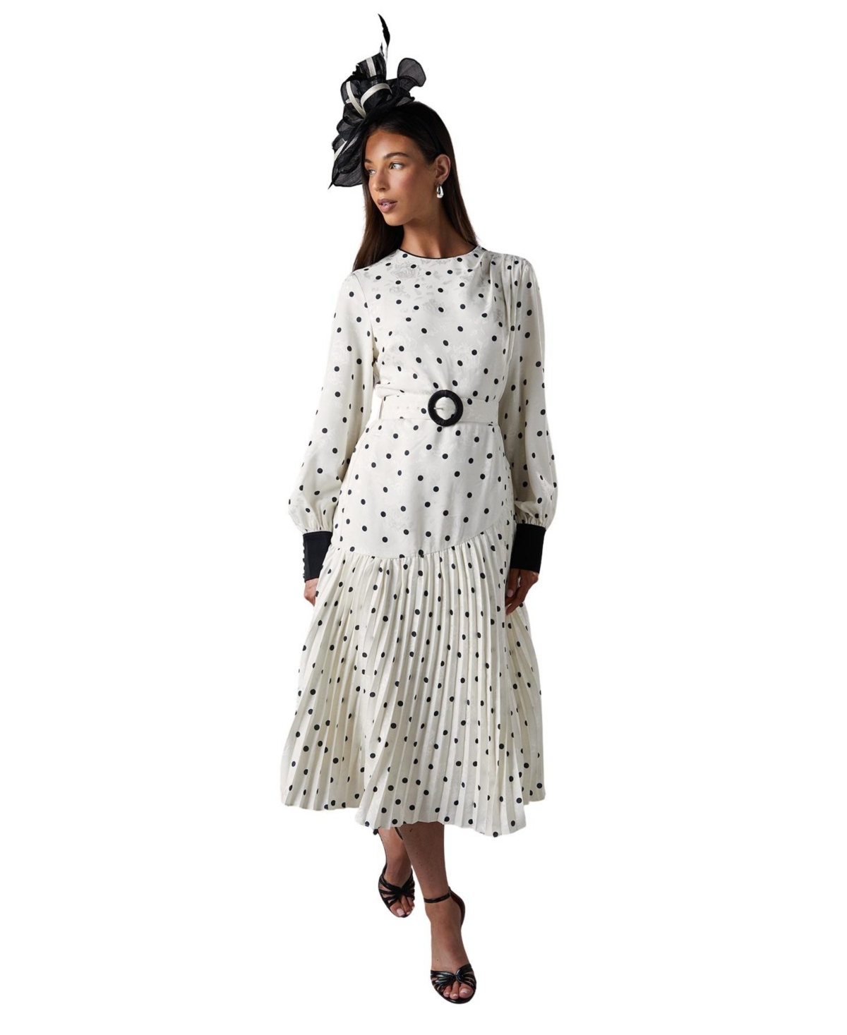 Click here for Coast Long Sleeve Pleated Midi Dress - Mono prices