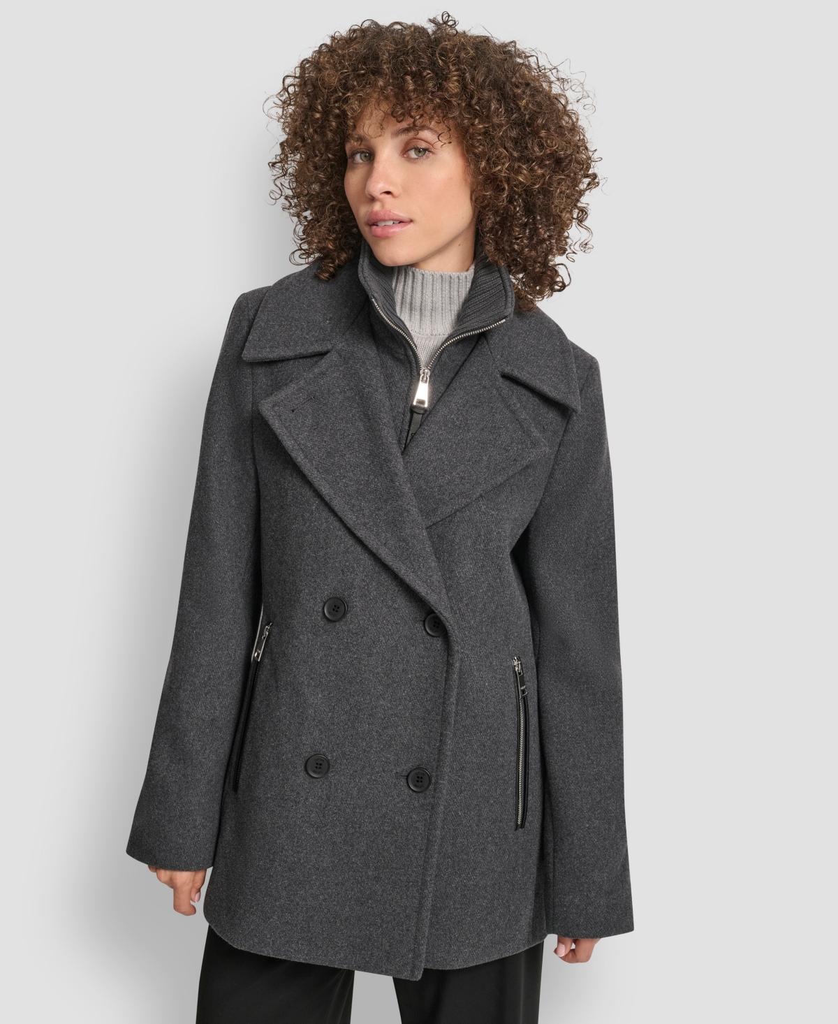 Click here for Dkny Womens Double-Breasted Bibbed Collared Coat -... prices