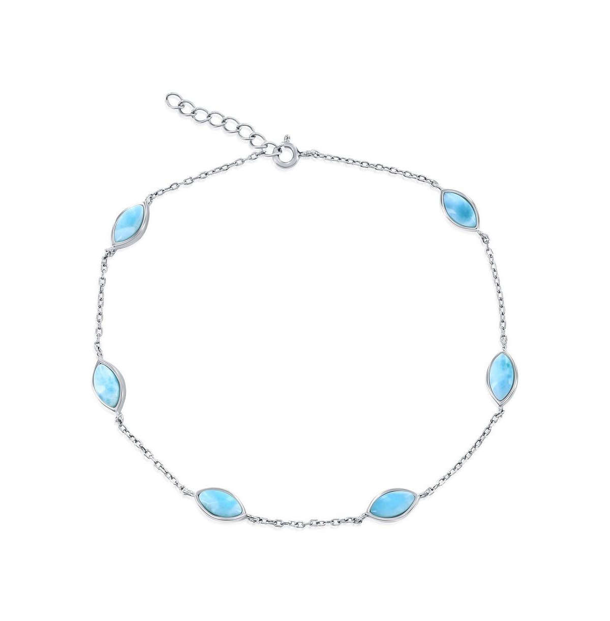 Click here for Sterling Silver  Marquise Larimar Anklet - Blue prices