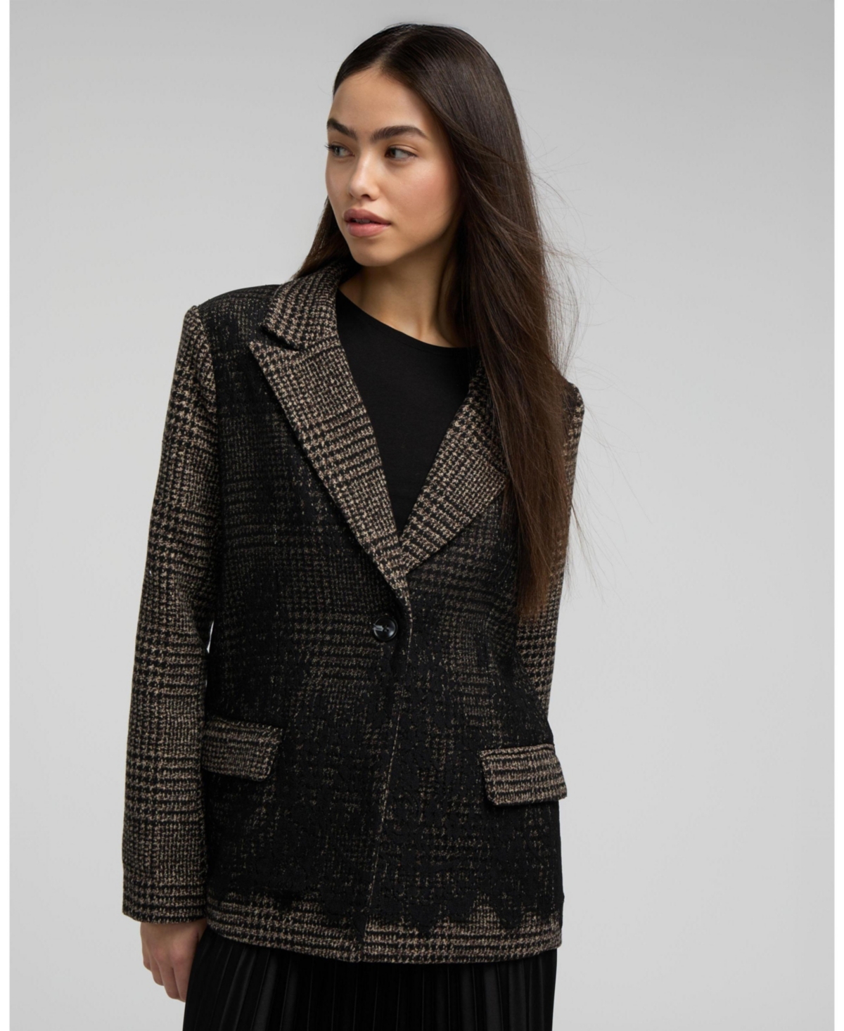 Click here for Nvlt Womens Lace Applique Blazer - Brown plaid prices