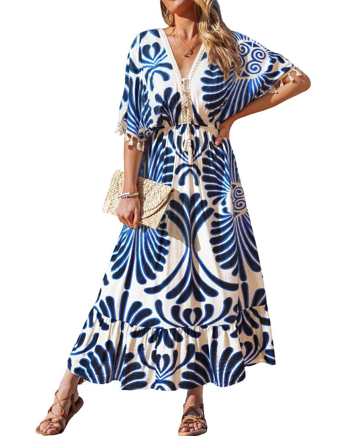 Cupshe Womens Always Extra Ornate Maxi Beach Dress - Dark blue