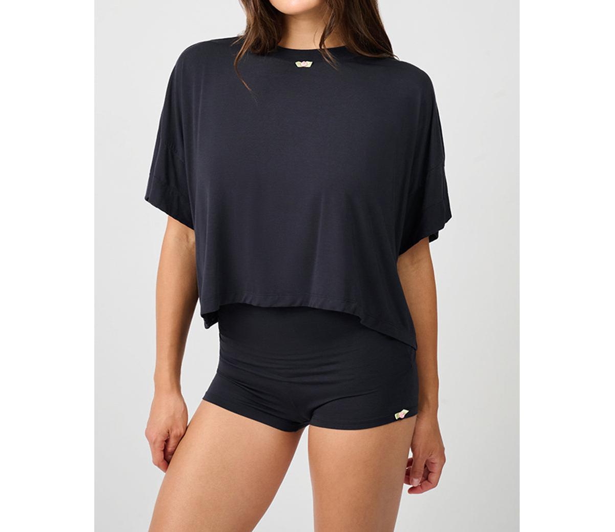 Click here for WeWoreWhat Womens Cropped Sleep Tee - Black prices