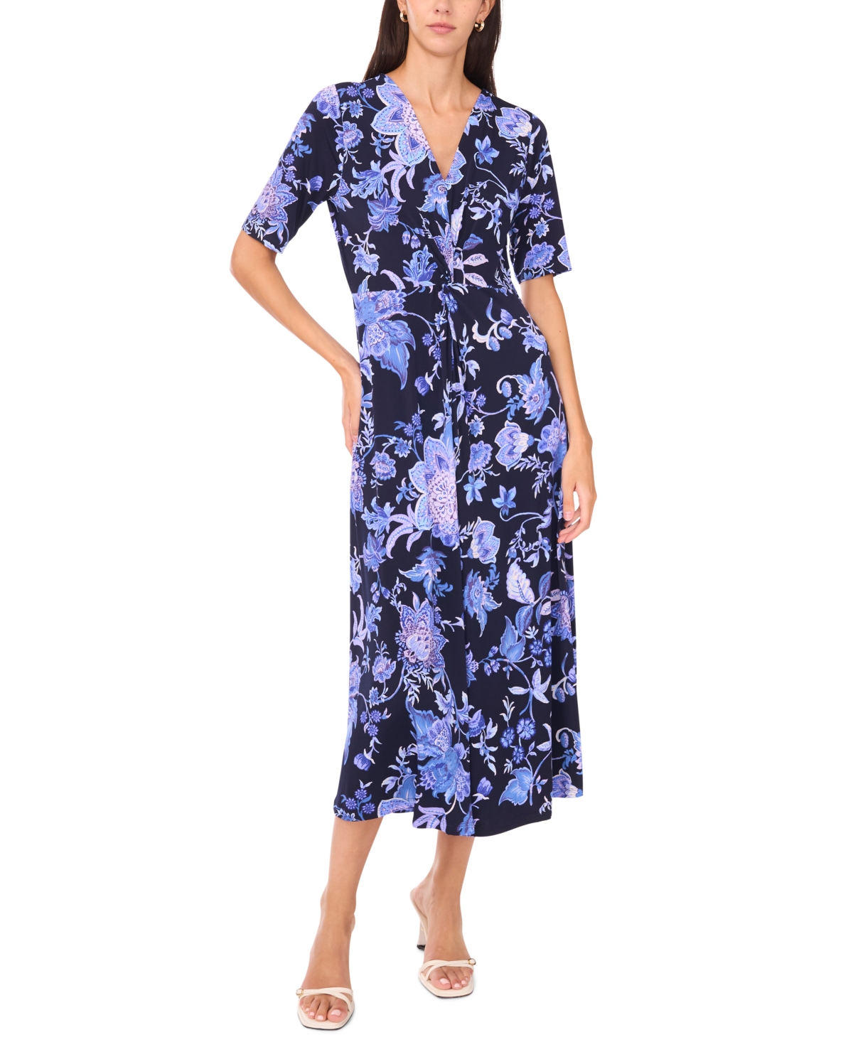 Click here for Msk Womens V Neck Twist Front Midi Dress - NAVY MU... prices
