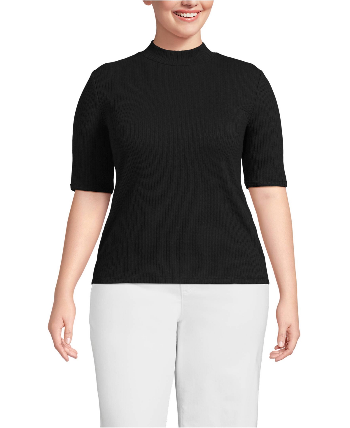 Click here for Lands End Plus Size Elbow Sleeve Pointelle Rib Moc... prices