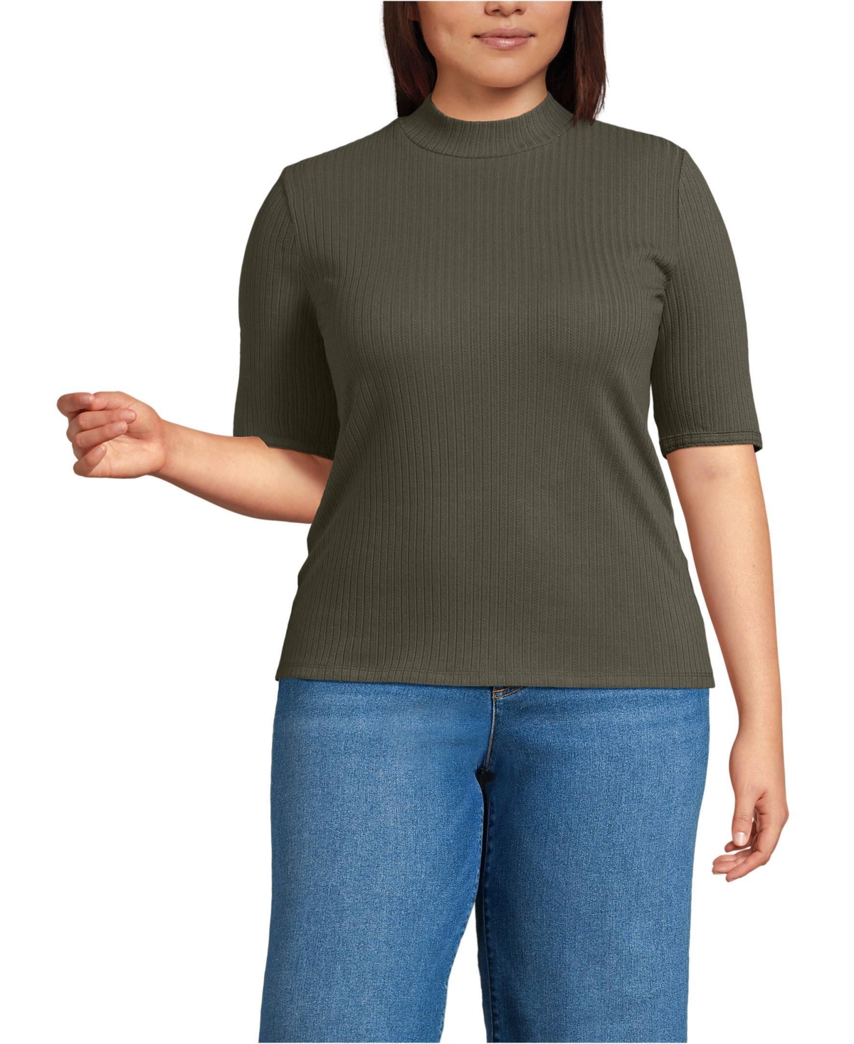 Click here for Lands End Plus Size Elbow Sleeve Pointelle Rib Moc... prices