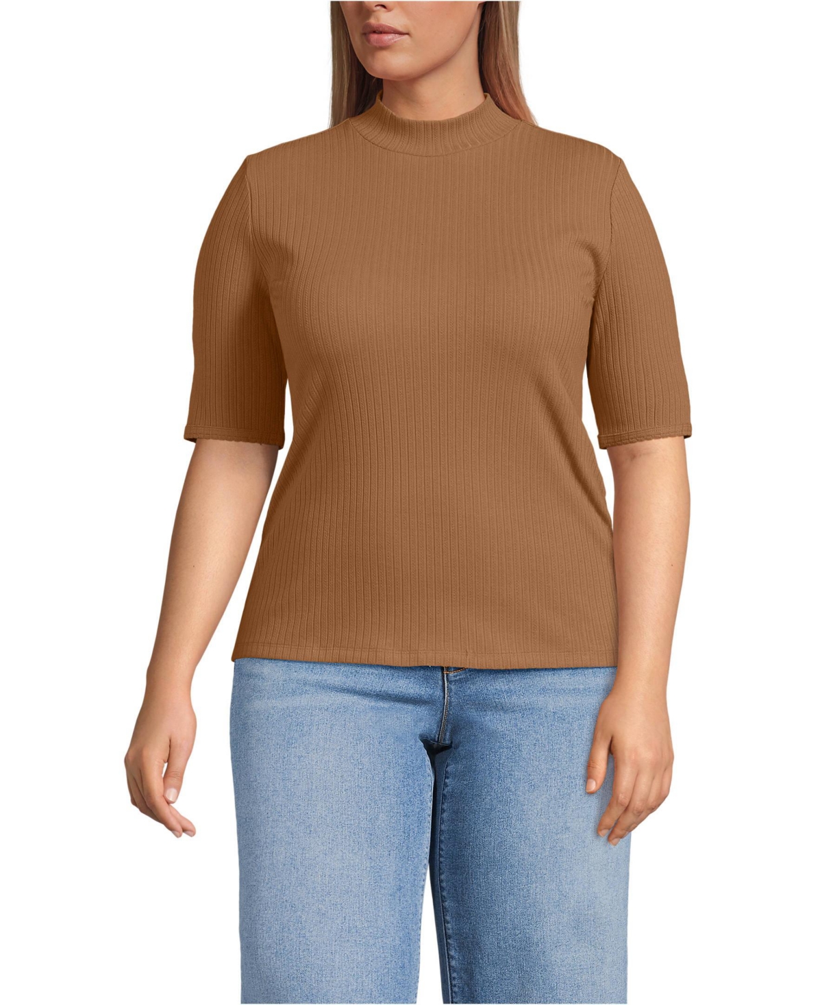 Click here for Lands End Plus Size Elbow Sleeve Pointelle Rib Moc... prices