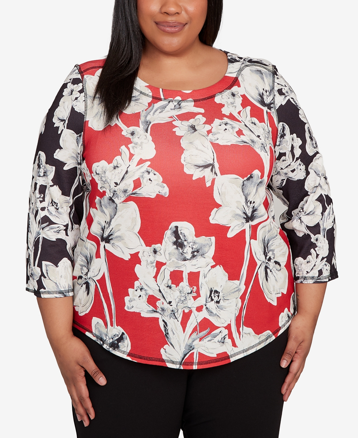 Plus Size Alfred Dunner Jet Setter Dynamic Floral Vintage Blouse