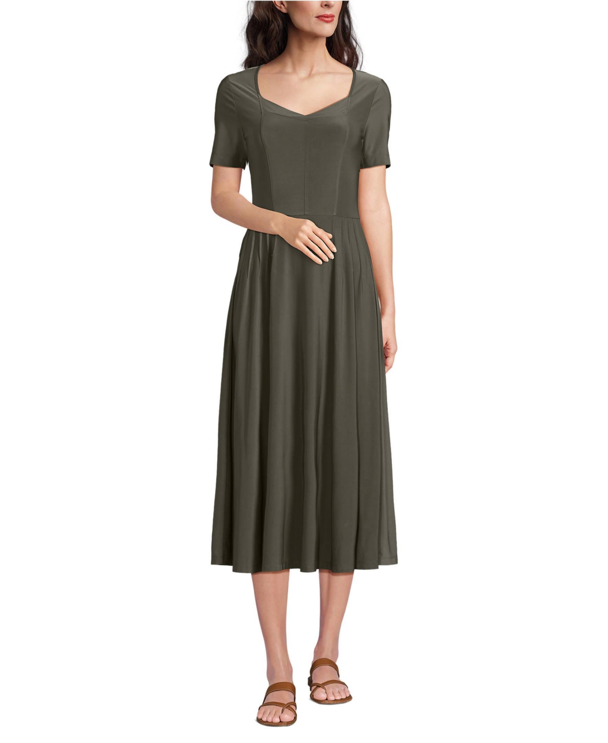 Click here for Lands End Womens Silky Knit Sweetheart Midi Dress... prices