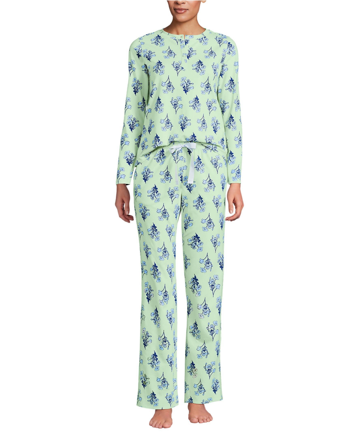 Click here for Lands End Womens Knit 2 Piece Pajama Set - Long Sl... prices