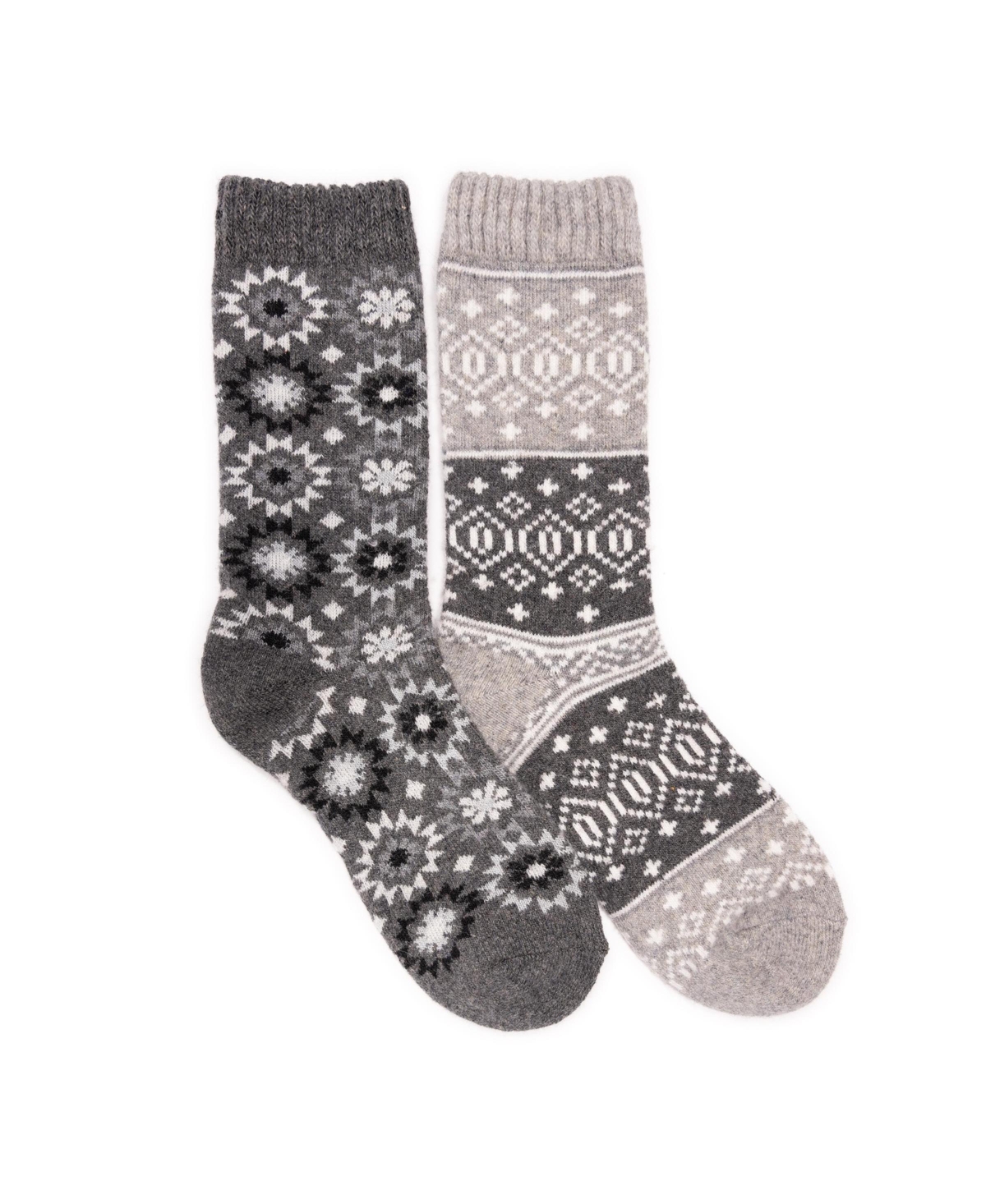 Muk Luks Womens Wool Socks 2 Pair Pack - Dark grey/light grey