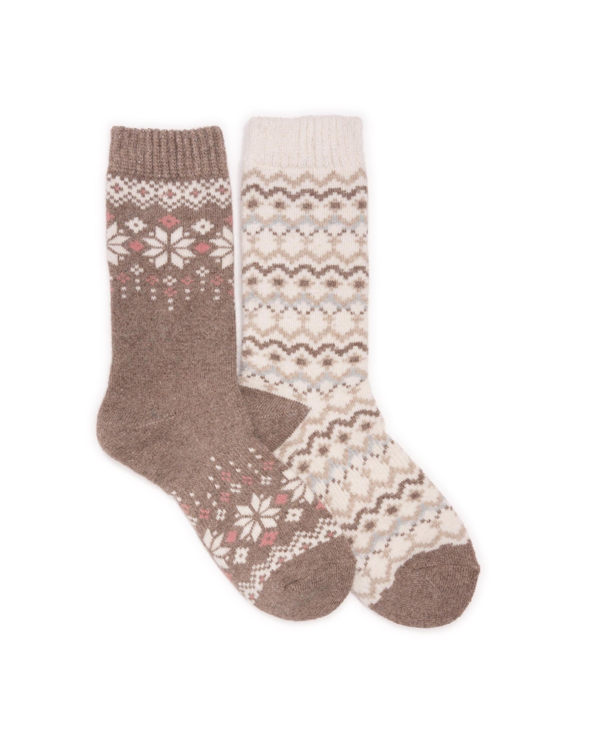 Muk Luks Womens Wool Socks 2 Pair Pack - Taupe/ivory