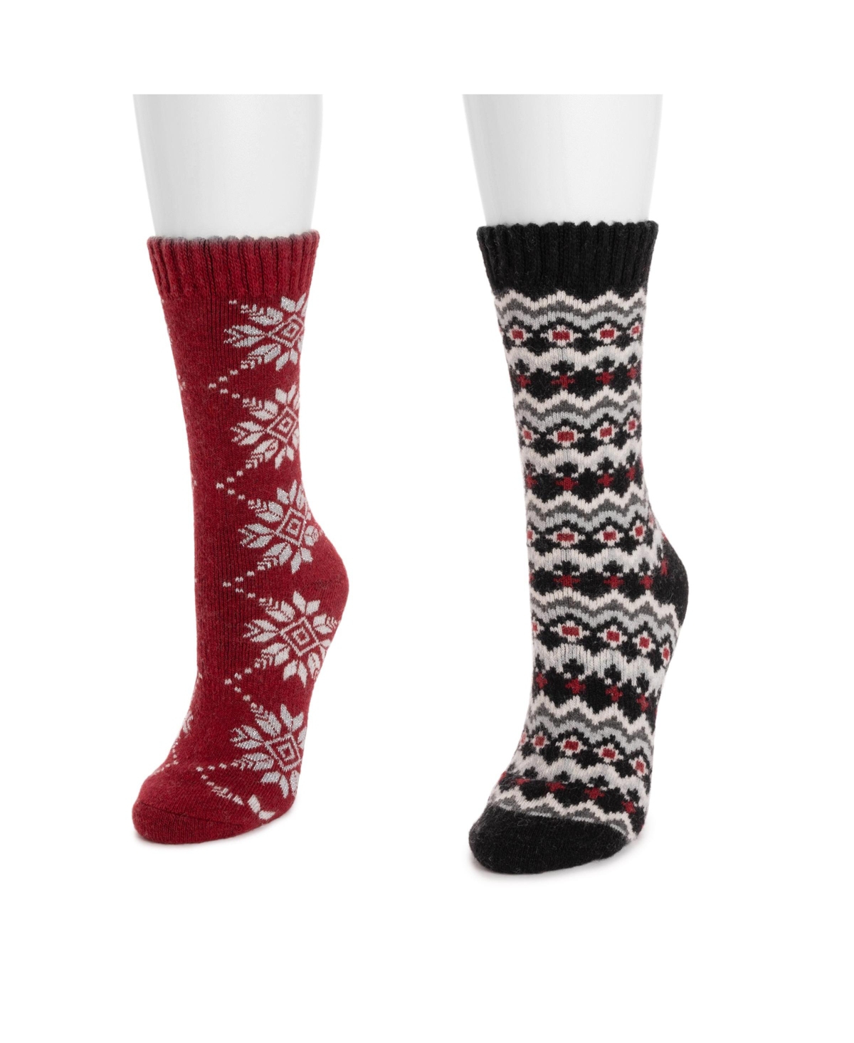 Click here for Muk Luks Womens Wool Socks 2 Pair Pack - Black/sil... prices