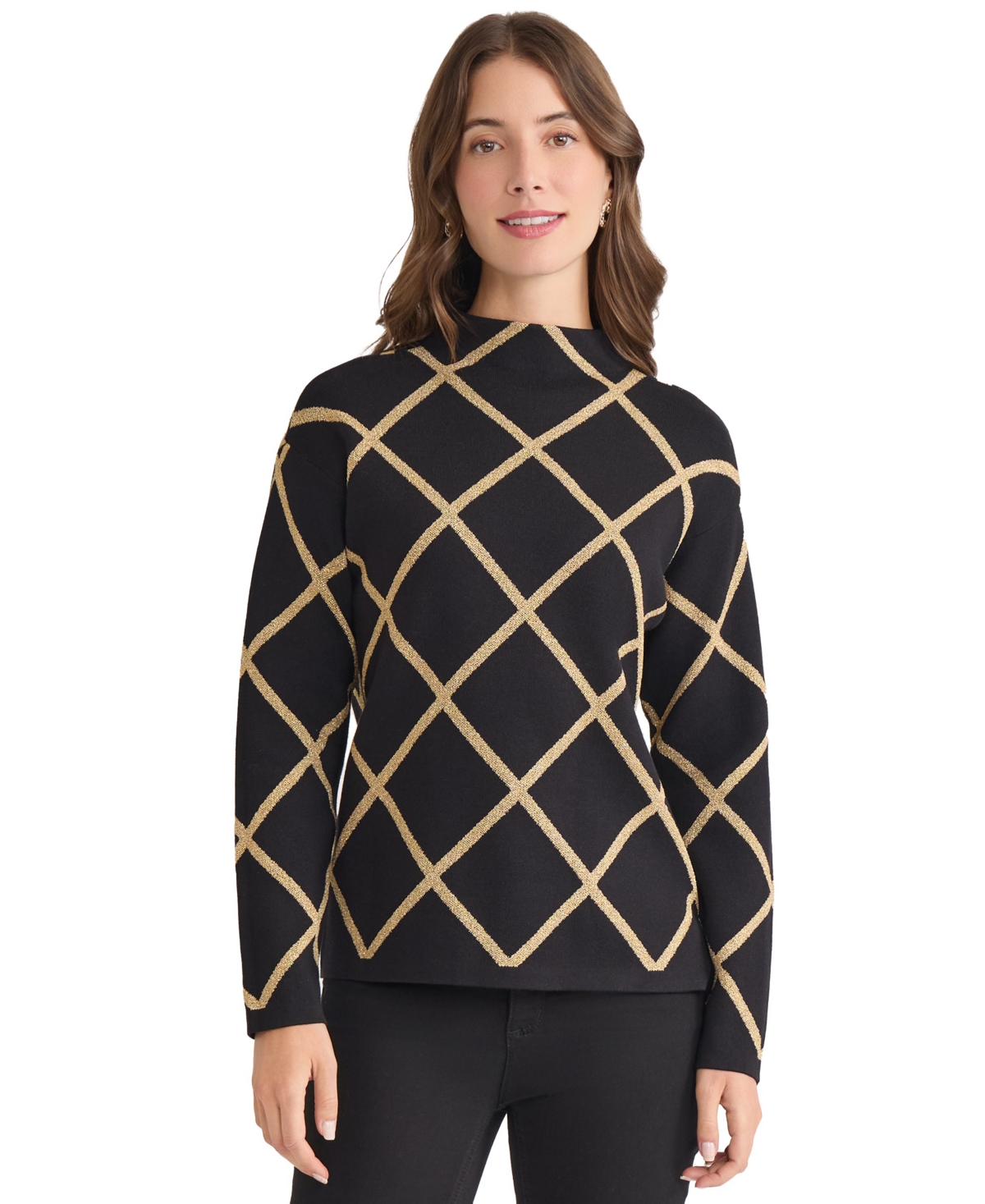 Click here for Jones New York Womens Mock Neck Sweater - Jones Bl... prices