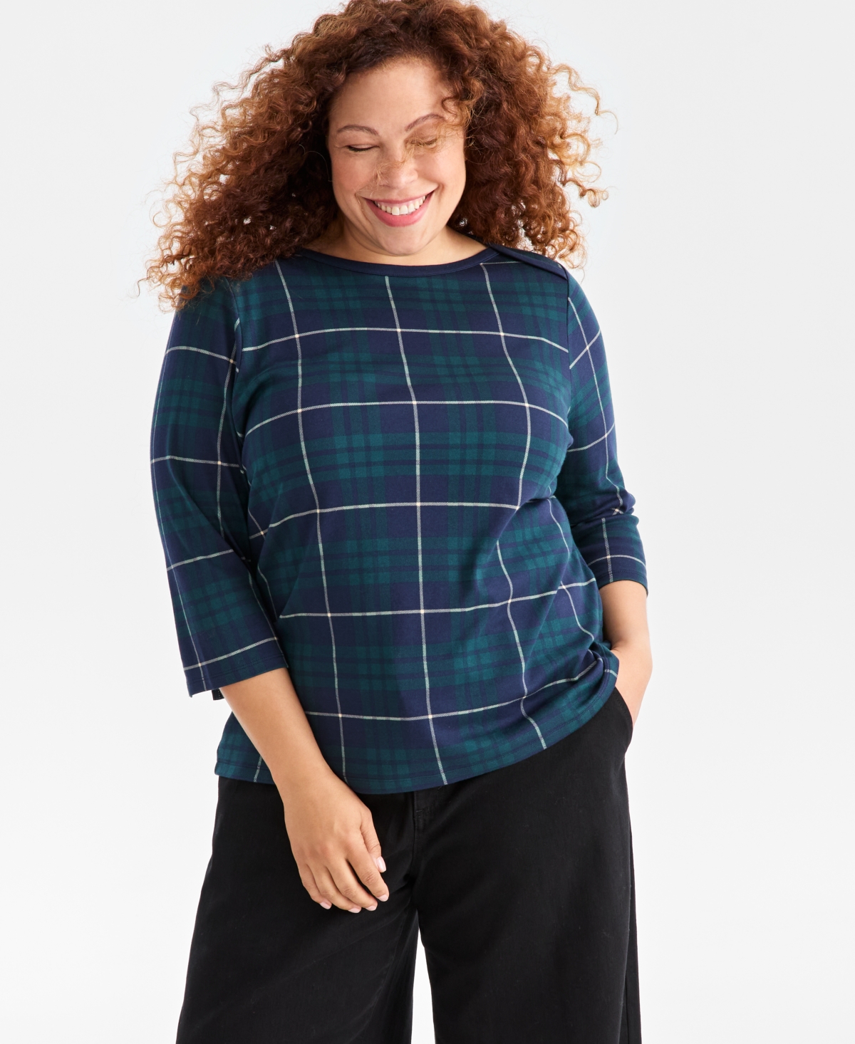 Click here for Style & Co Plus Size Printed Knit 3/4-Sleeve Top... prices