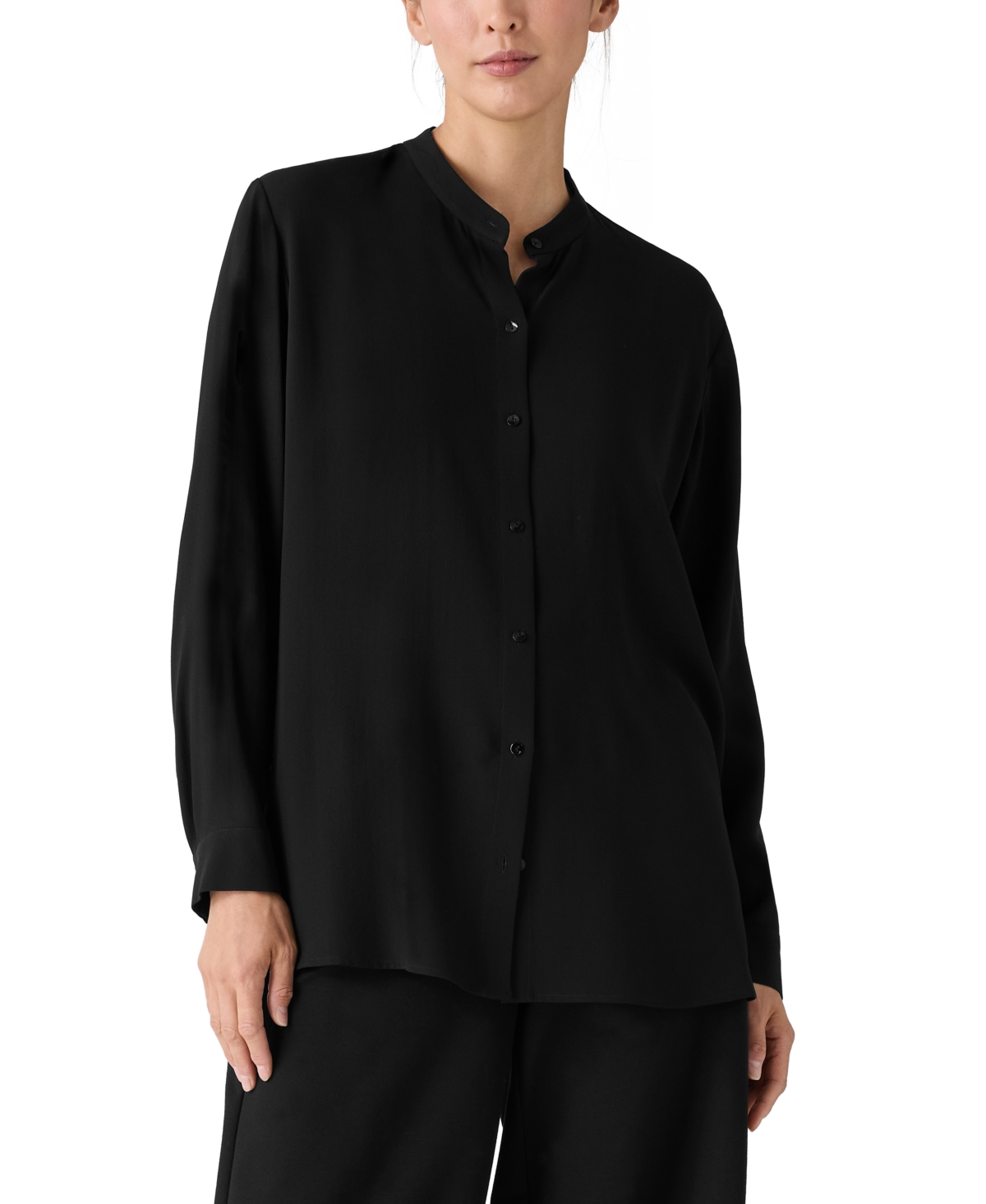 Click here for Eileen Fisher Womens Mandarin Collar Shirt - Black prices