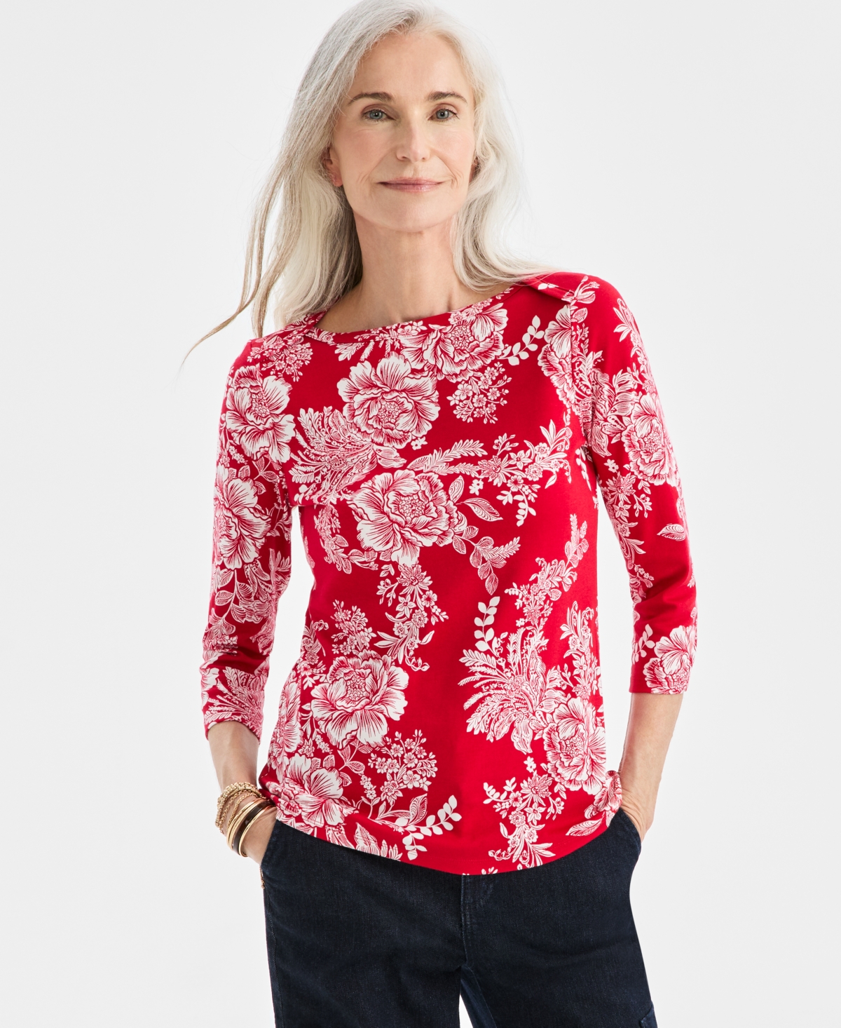 Click here for Style & Co Womens Printed Pima Cotton 3/4 Sleeve B... prices