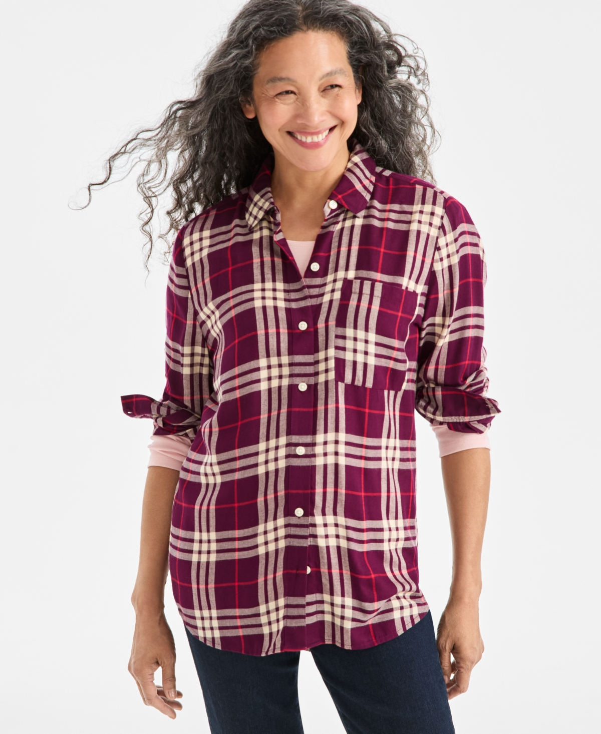 Click here for Style & Co Womens Plaid Perfect Shirt  Macys Exclu... prices