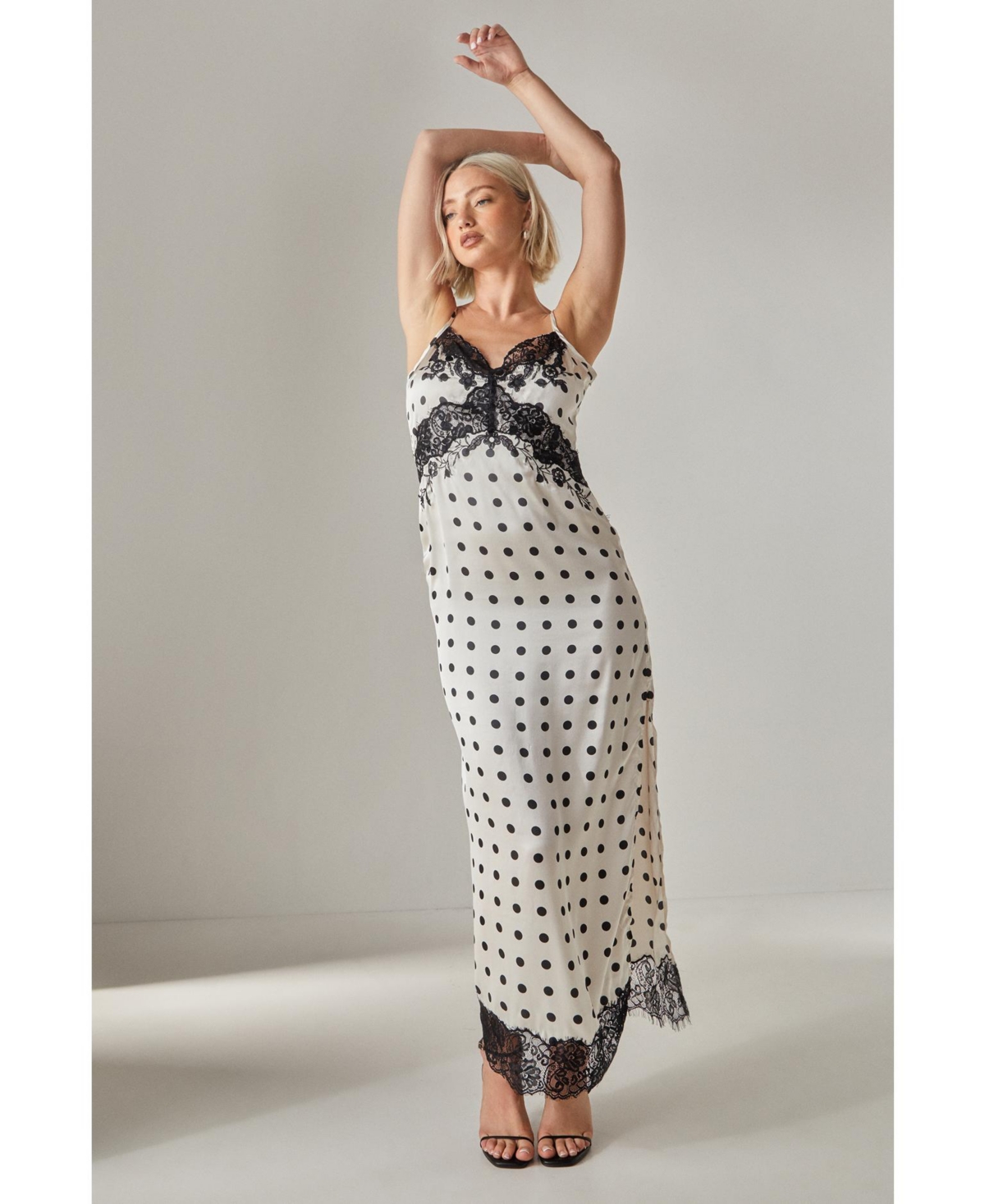 Click here for Nasty Gal Womens Satin Lace Trim Maxi Dress - Mono prices