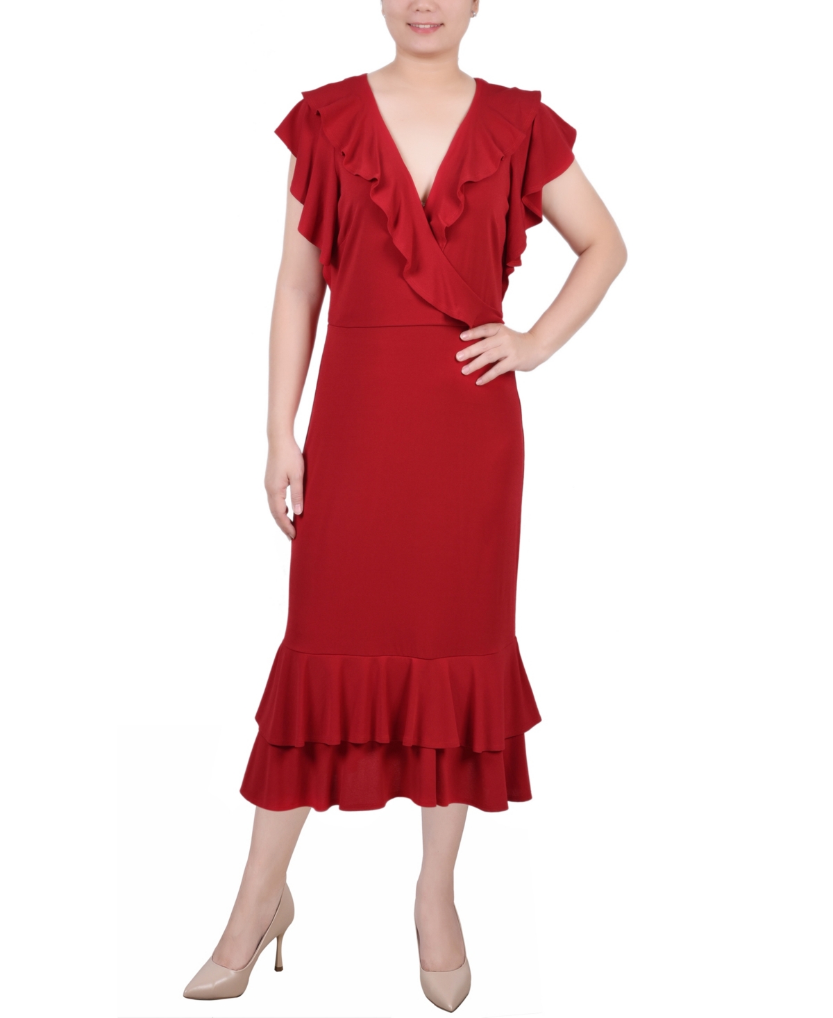 Click here for Ny Collection Womens Short flutter Sleeve Ruffle N... prices