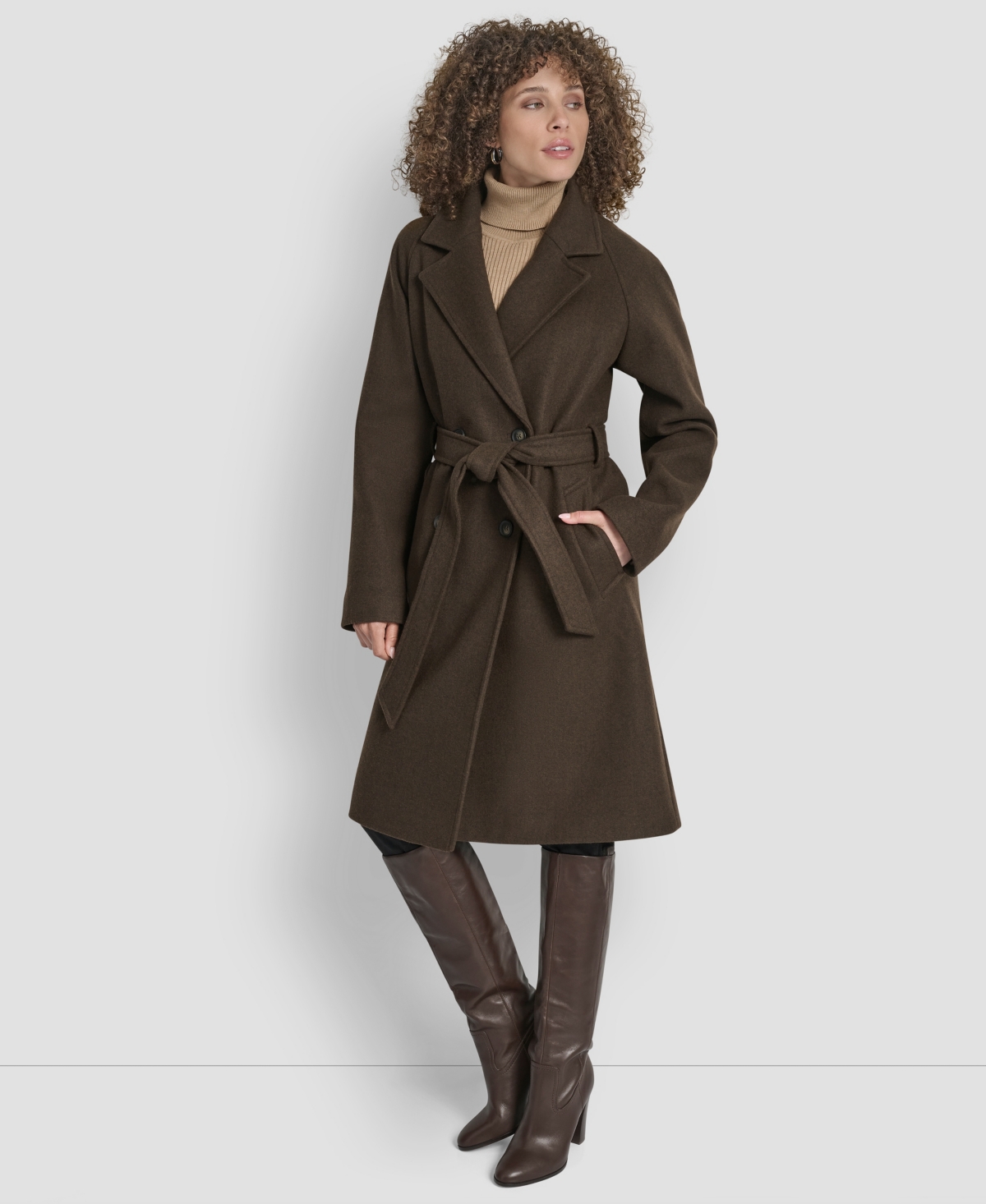 Click here for Dkny Womens Belted Notch Collar Coat - Chocolate prices