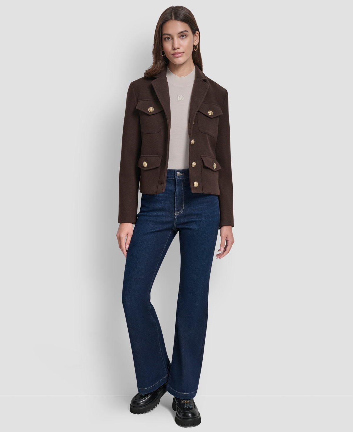 Click here for Dkny Jeans Womens Button Front Cropped Jacket - Es... prices