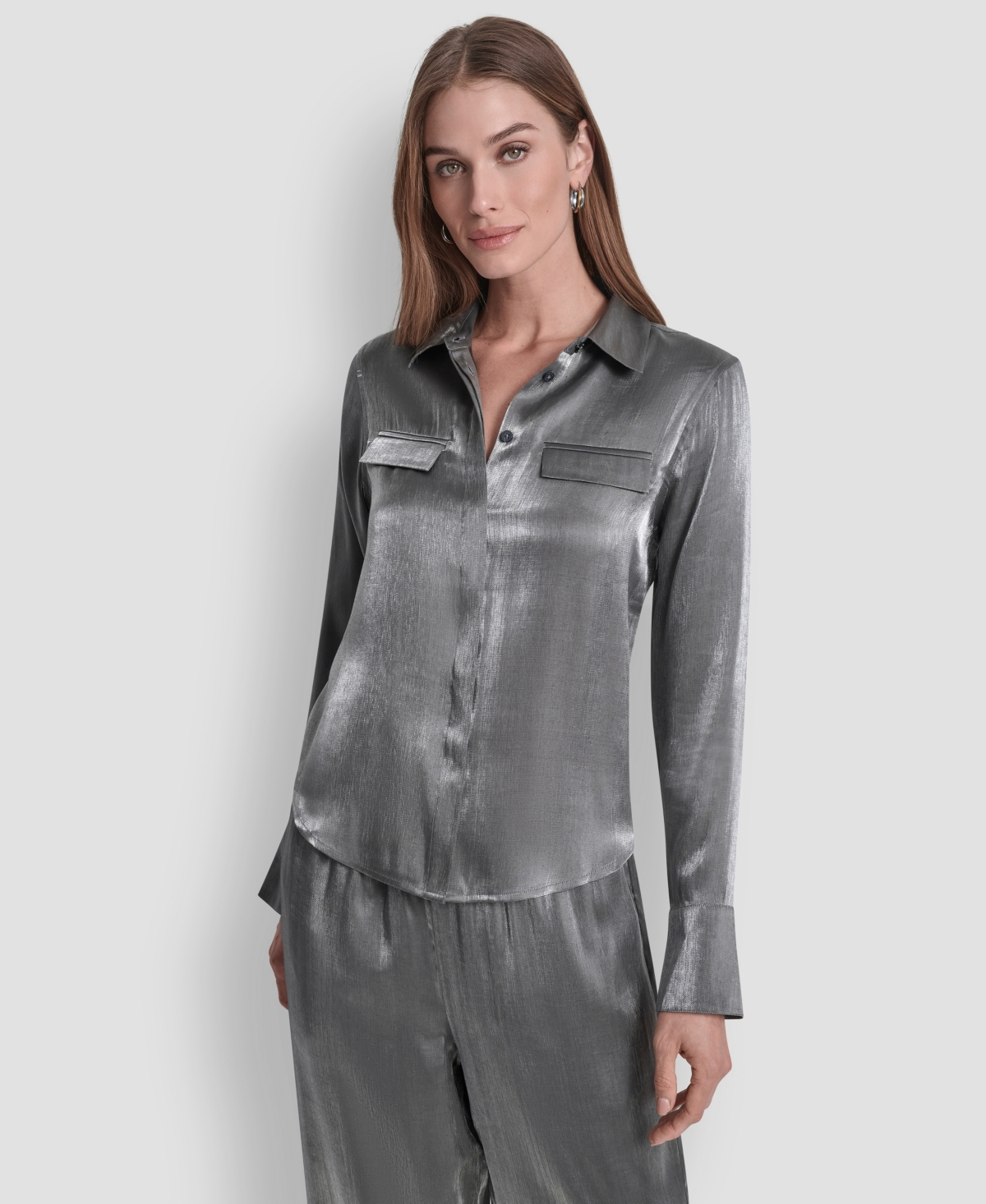 Click here for Dkny Womens Pocket Detail Long Sleeve Top - Graphi... prices