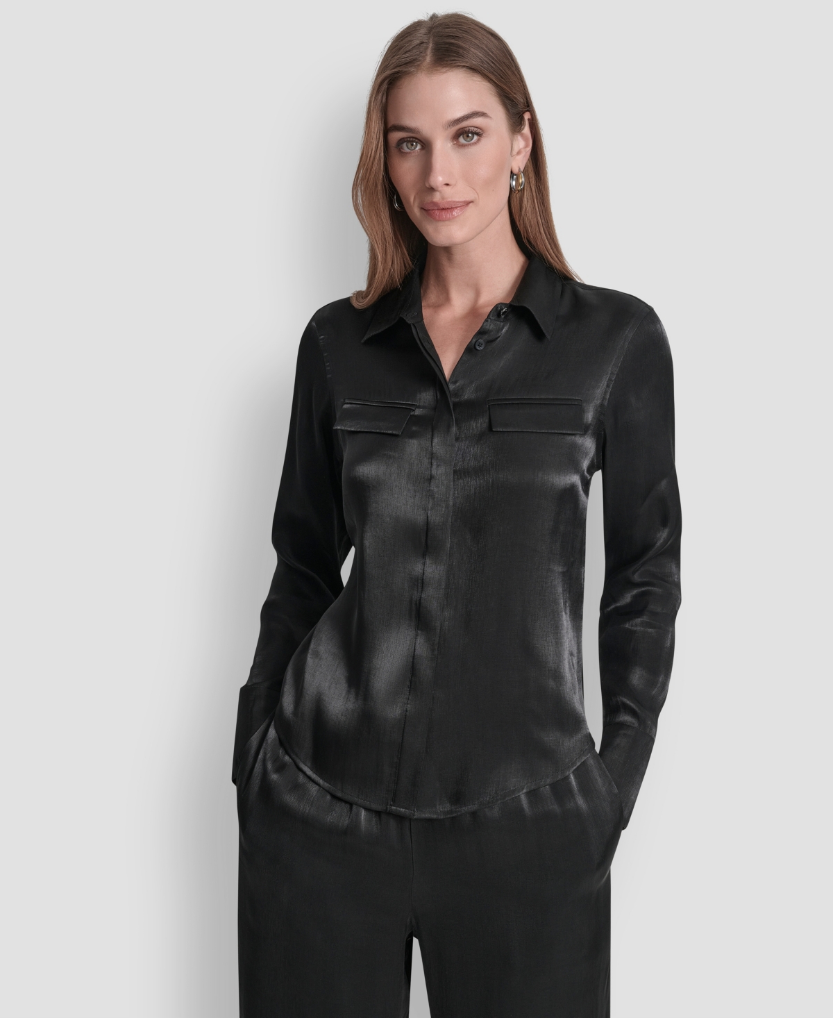 Click here for Dkny Womens Pocket Detail Long Sleeve Top - Black prices