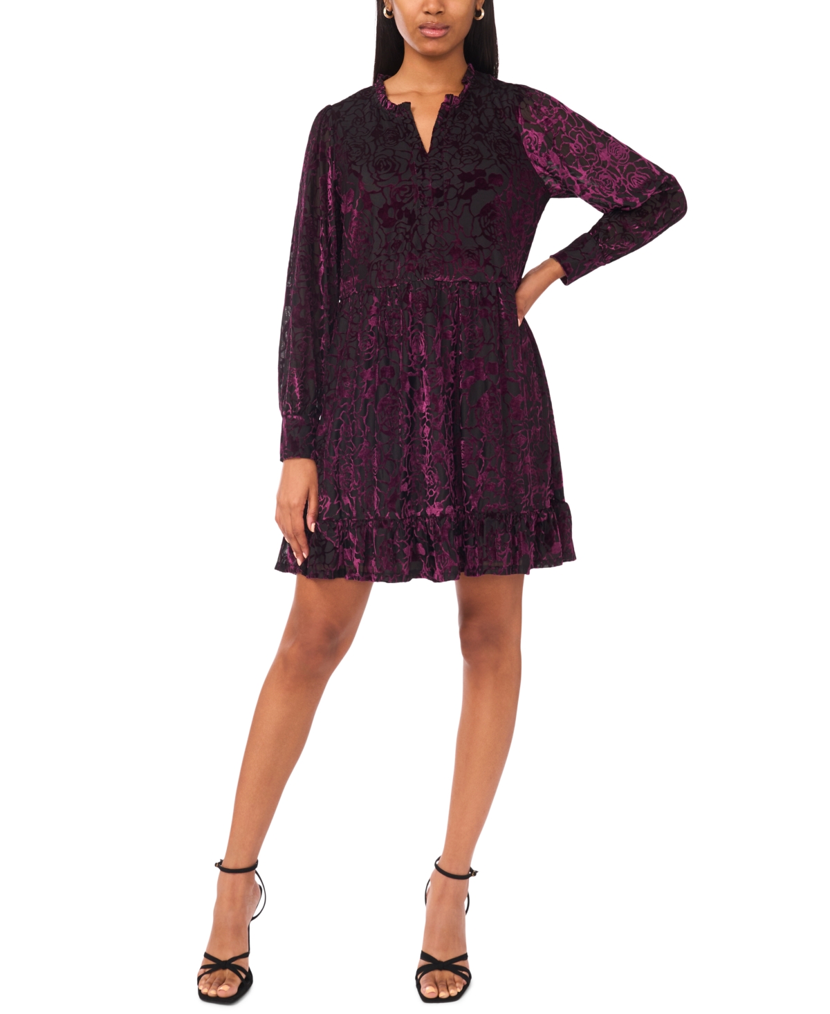 Click here for Msk Womens Long Sleeve Babydoll Dress - Purple/ Bl... prices