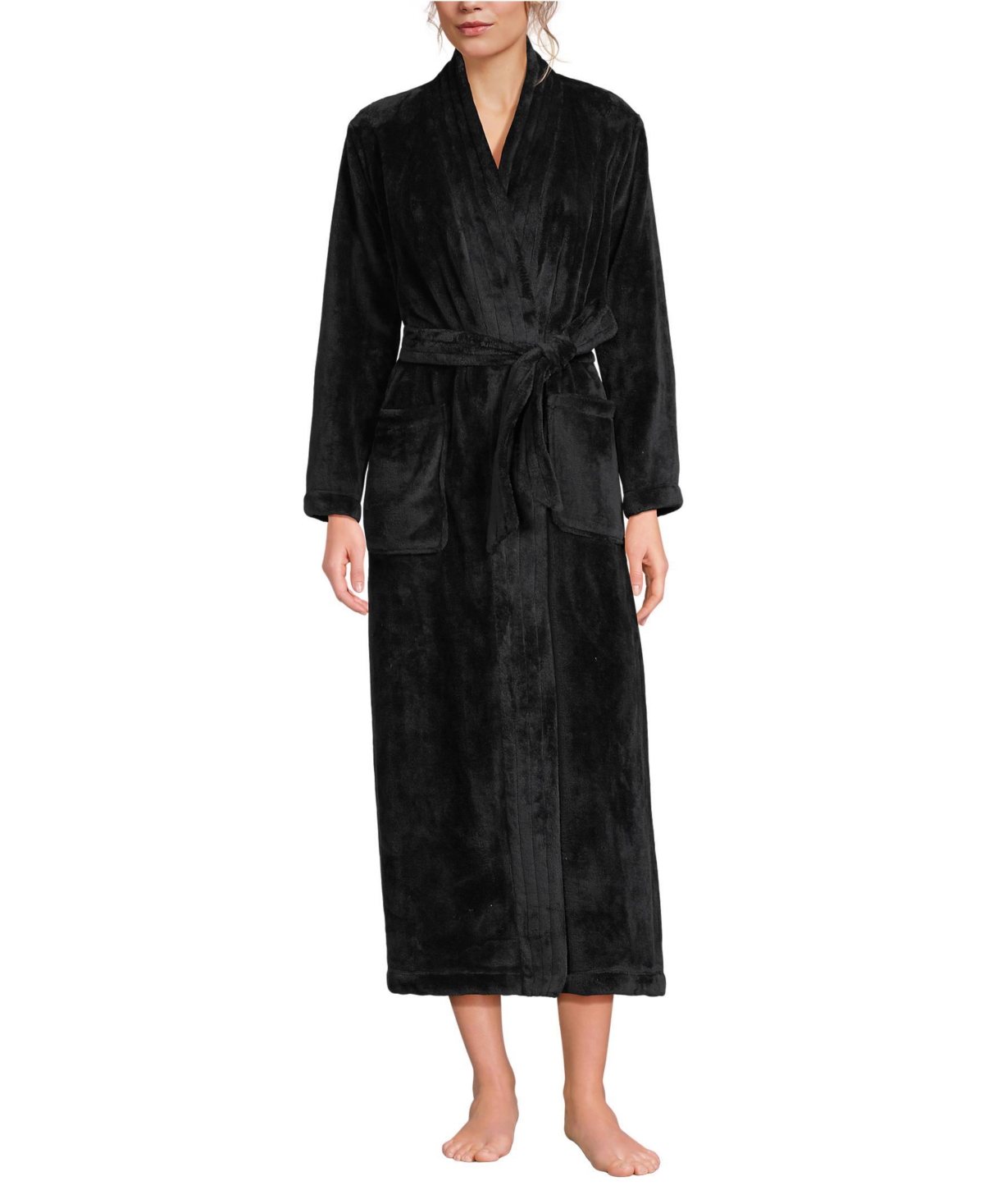 Click here for Lands End Womens Cozy Plush Long Wrap Robe - Black prices