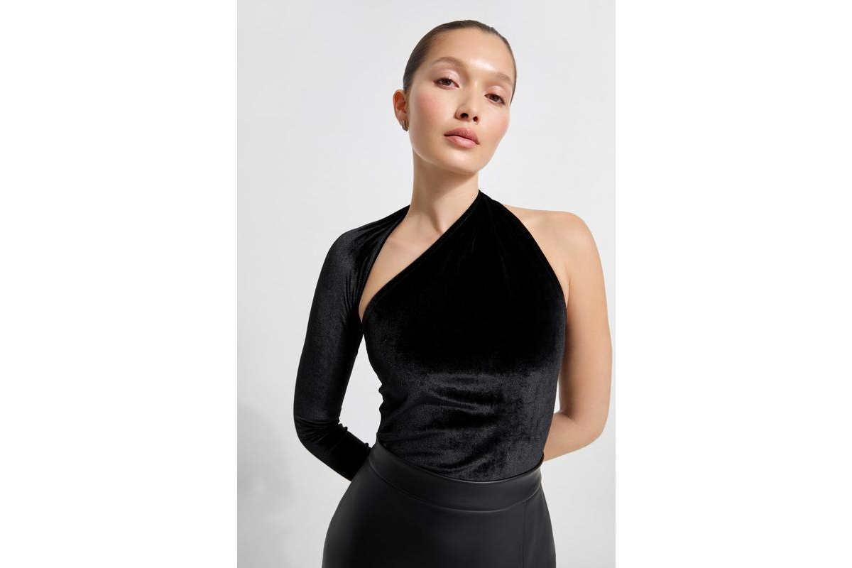 Click here for Womens Manhattan Velvet One Shoulder Top - Black prices