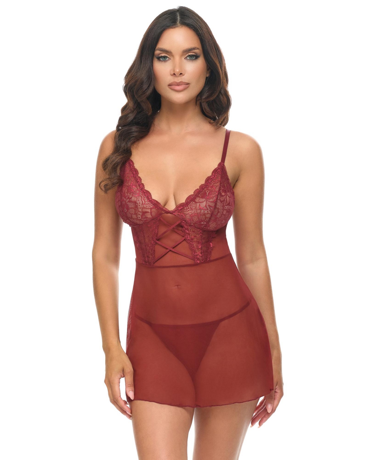 Click here for Oh La La Cheri Womens Avery Sheer Babydoll - Syrah prices