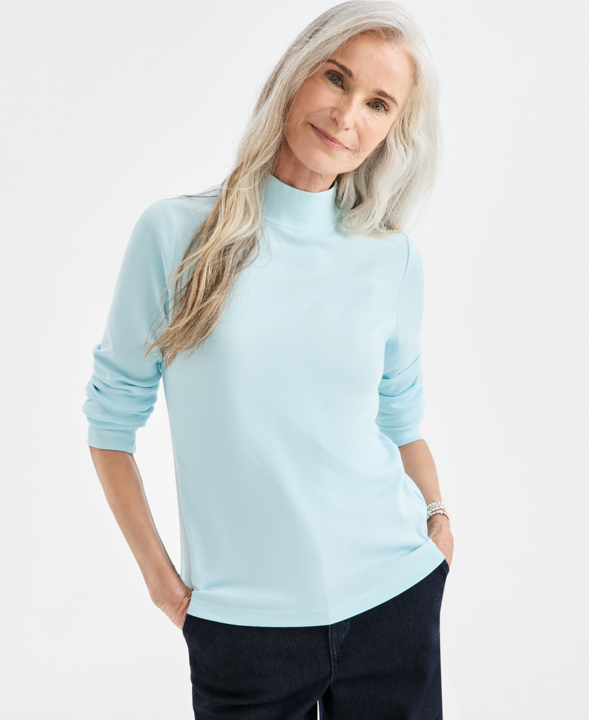 Click here for Style & Co Womens Cotton Mock-Neck Long-Sleeve Tee... prices